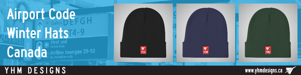 Canada Airport Code Winter Hats • Travel Gifts for Him or Her • YHM Designs